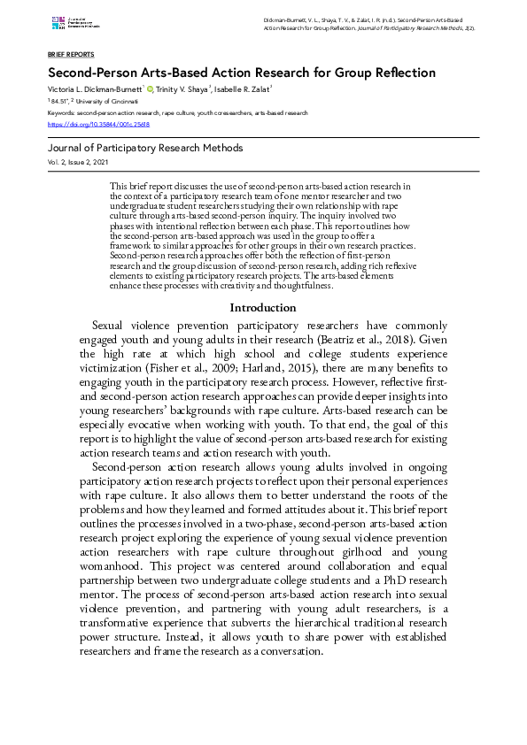 (PDF) Second-Person Arts-Based Action Research for Group Reflection