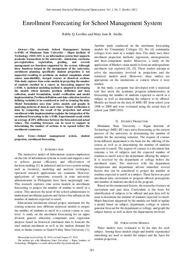 (PDF) Enrollment Forecasting for School Management System