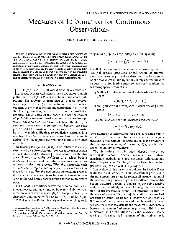 (PDF) Measures of information for continuous observations