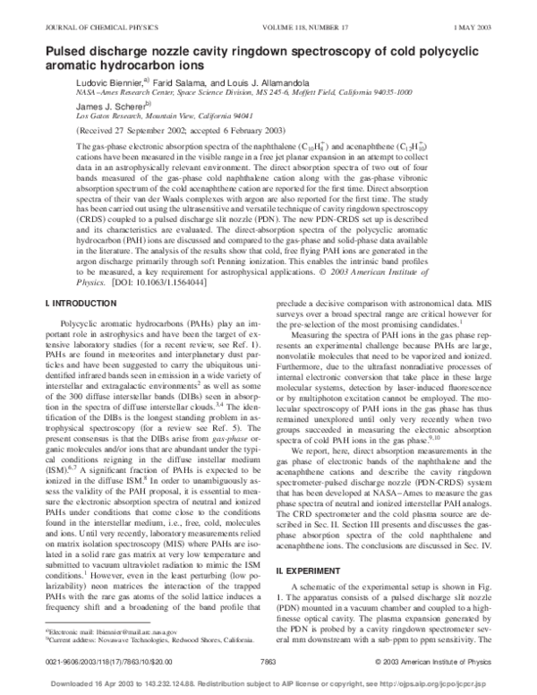 (PDF) Pulsed Discharge Nozzle Cavity Ring Down Spectroscopy of Cold PAH ...