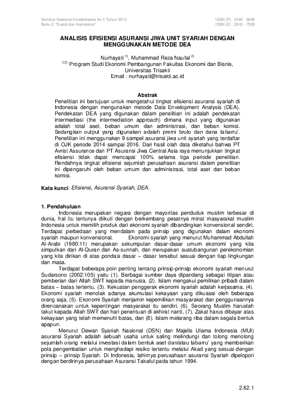 (PDF) Analisis Efisiensi Asuransi Jiwa Unit Syariah Dengan Menggunakan ...