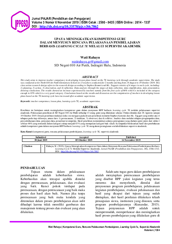 (PDF) Upaya Meningkatkan Kompetensi Guru Dalam Menyusun Rencana Pelaksanaan Pembelajaran Melalui ...