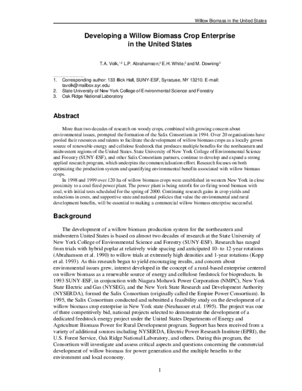 (PDF) Developing a willow biomass crop enterprise in the United States