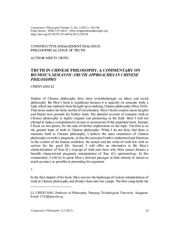 (PDF) TRUTH IN CHINESE PHILOSOPHY