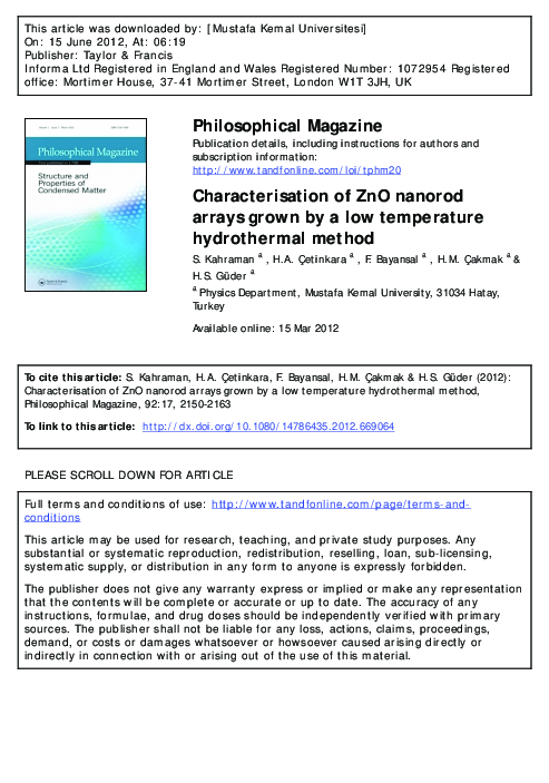 (PDF) Characterisation of ZnO nanorod arrays grown by a low temperature hydrothermal method
