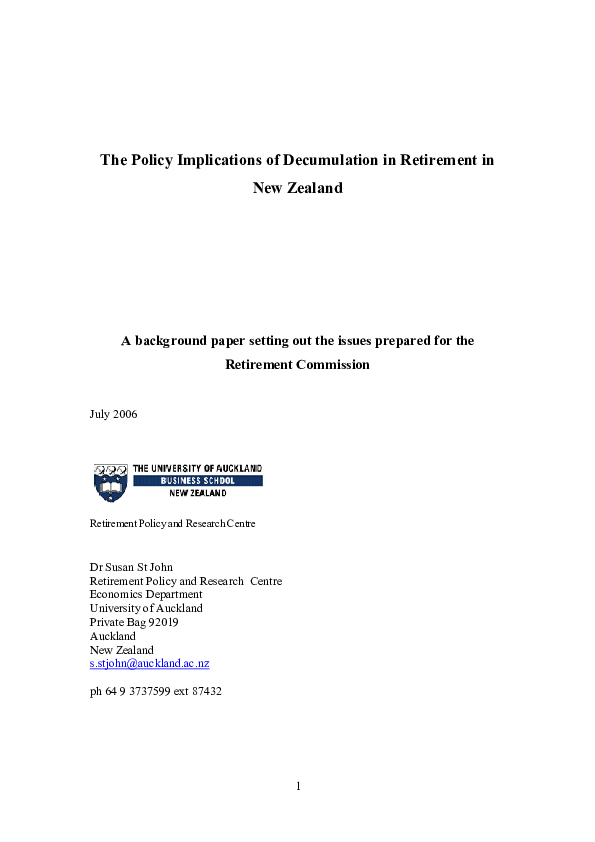 (PDF) The Policy Implications of Decumulation in Retirement in