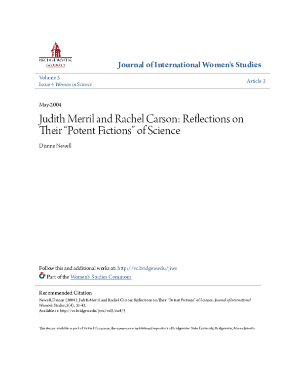 (PDF) Judith Merril and Rachel Carson: Reflections on Their “Potent ...