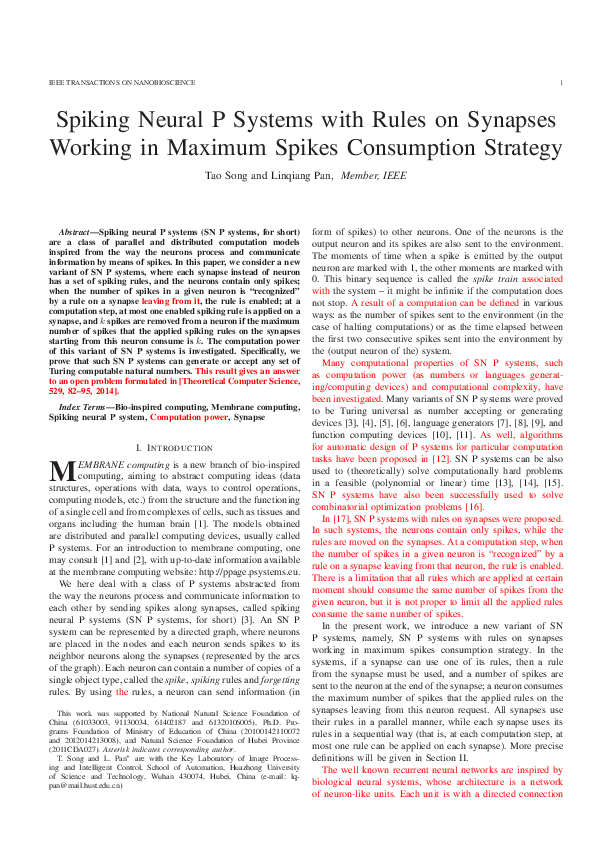 Pdf Spiking Neural P Systems With Rules On Synapses Working In