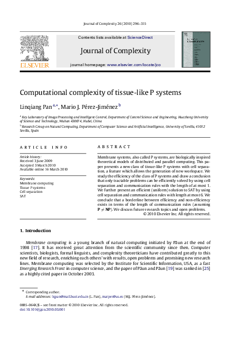 (PDF) Computational complexity of tissue-like P systems