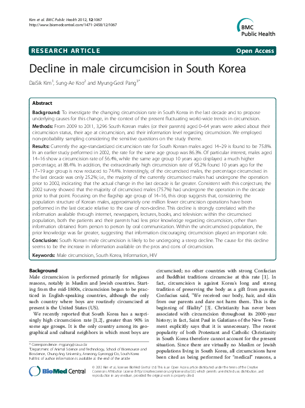 (PDF) Decline in male circumcision in South Korea