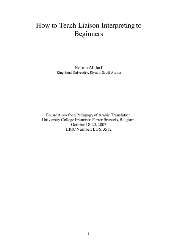 (PDF) How to Teach Liaison Interpreting to Beginners
