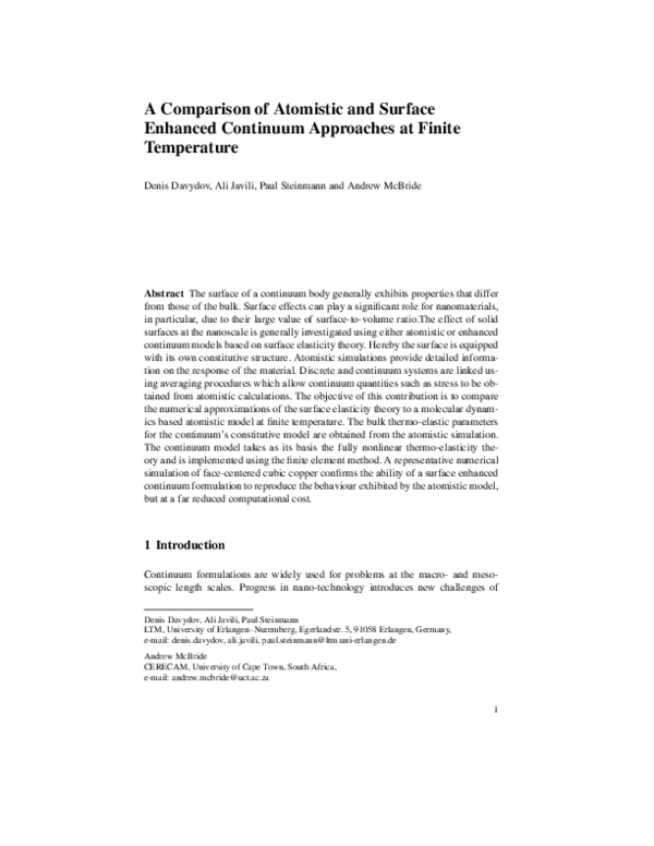 (PDF) A Comparison of Atomistic and Surface Enhanced Continuum Approaches at Finite Temperature ...