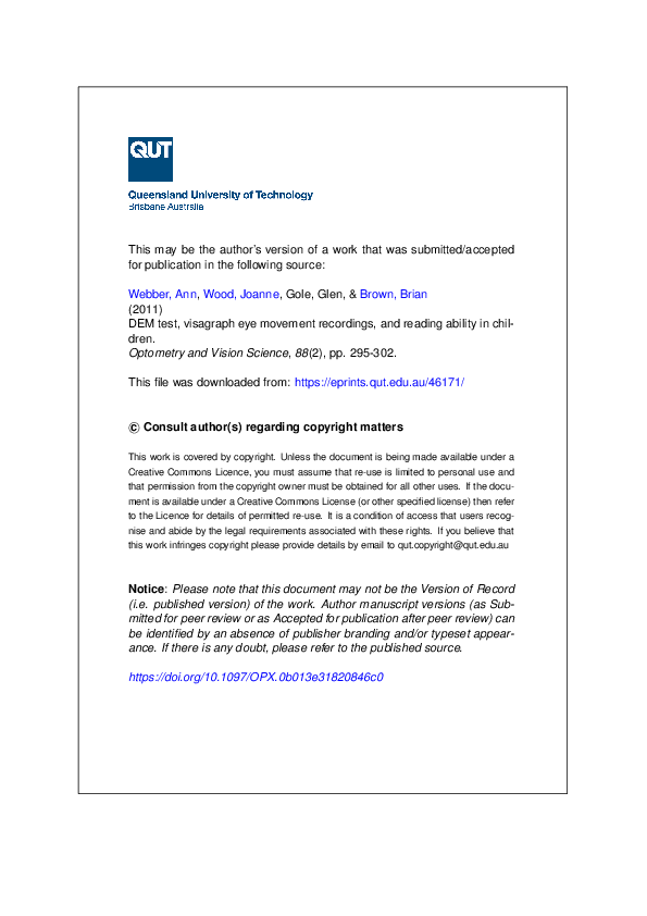 (PDF) DEM Test, Visagraph Eye Movement Recordings, and Reading Ability ...