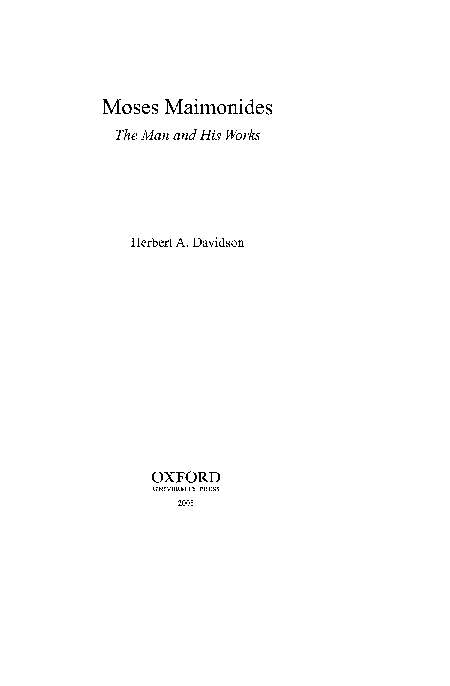 (PDF) Herbert A. Davidson, *Moses Maimonides: The Man and His Works ...