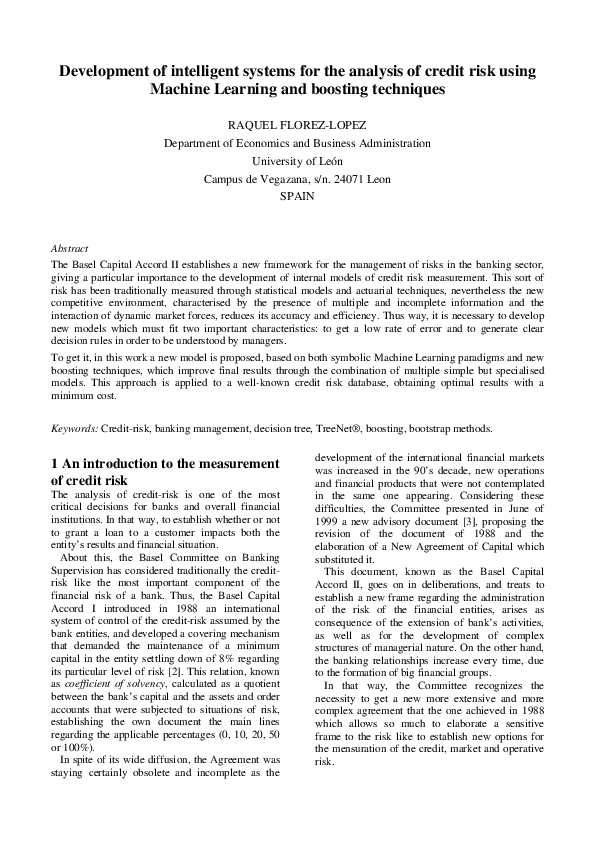 (PDF) Development of intelligent systems for the analysis of credit ...
