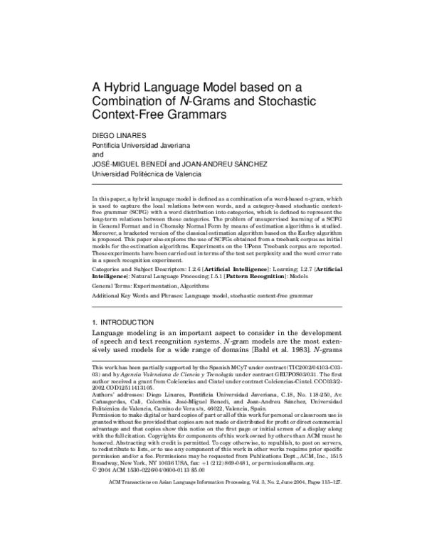 (PDF) A hybrid language model based on a combination of N -grams and stochastic context-free ...