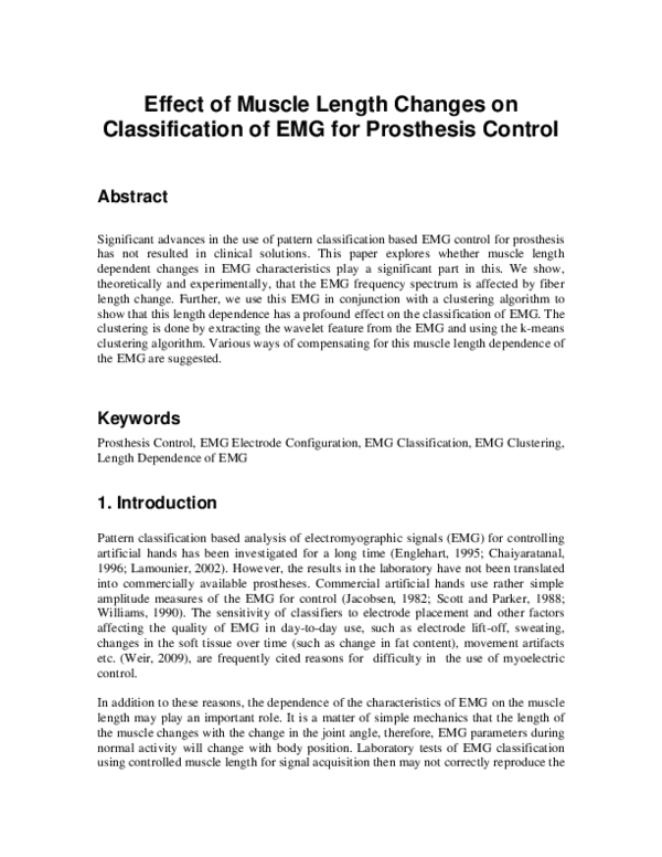 (PDF) Effect of muscle length changes on classification of EMG for prosthesis control