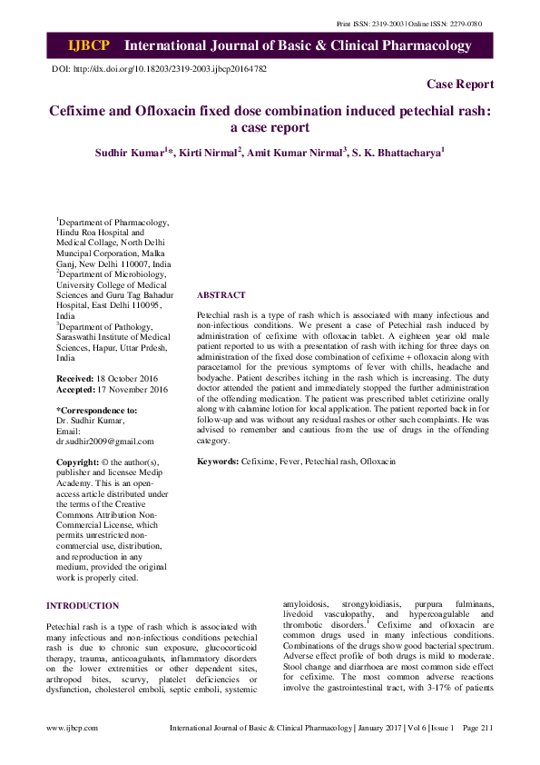 (PDF) Cefixime and Ofloxacin fixed dose combination induced petechial ...