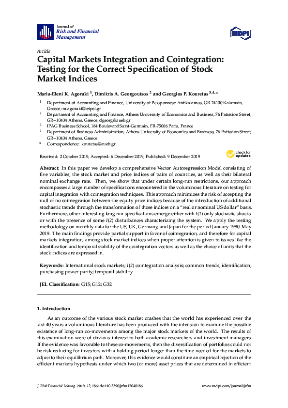 (PDF) Capital Markets Integration and Cointegration: Testing for the ...