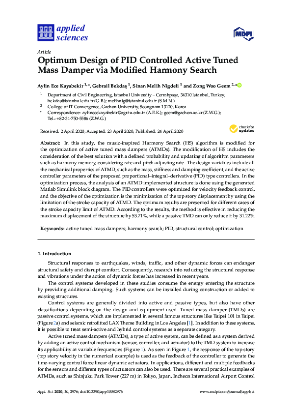 (PDF) Optimum Design of PID Controlled Active Tuned Mass Damper via Modified Harmony Search