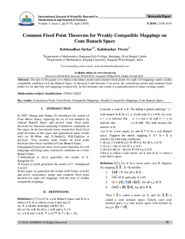(PDF) Common Fixed Point Theorems for Weakly Compatible Mappings on Cone Banach Space ...