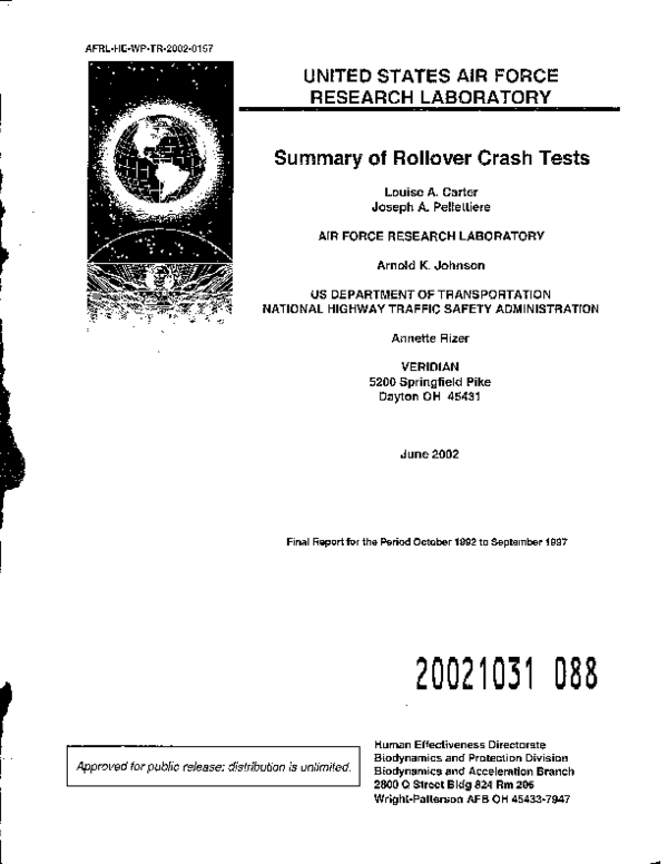 (PDF) Summary of Rollover Crash Tests