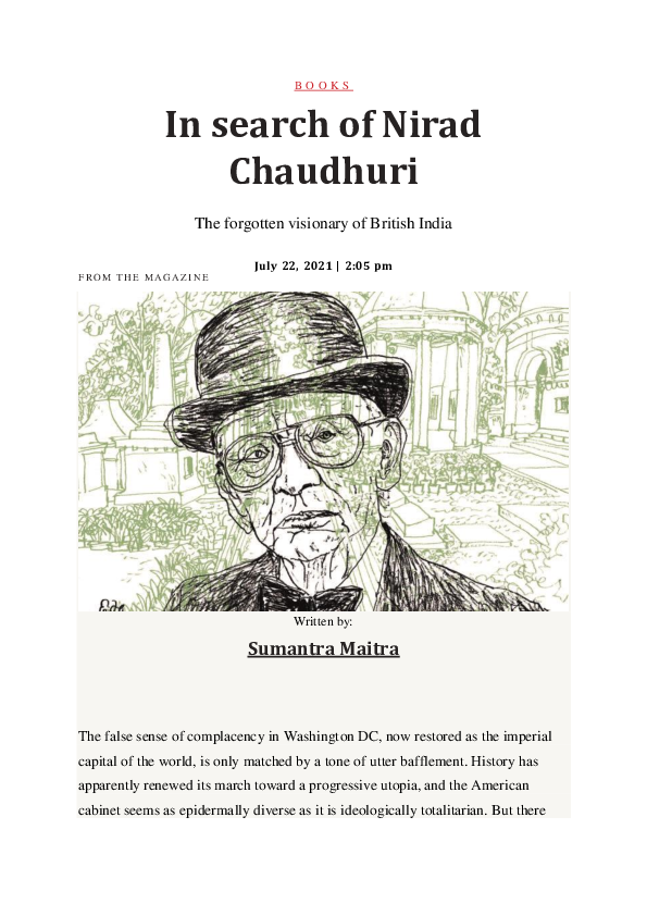 (PDF) In search of Nirad Chaudhuri: The forgotten visionary of British ...
