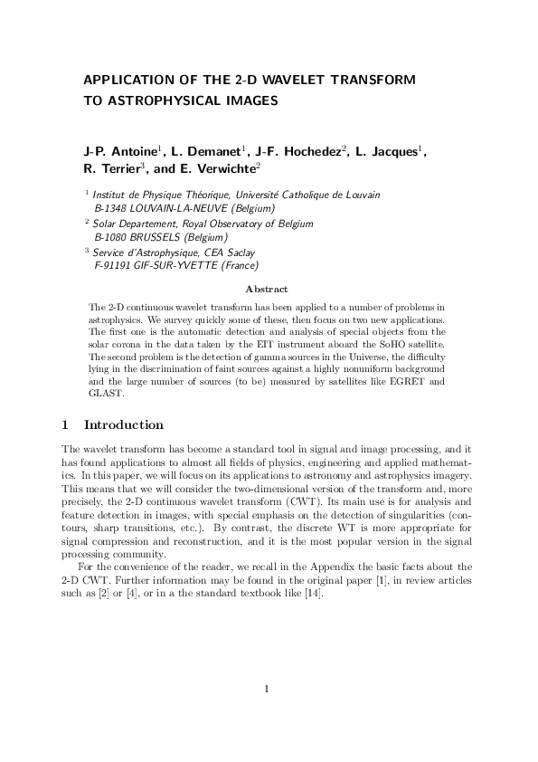 (PDF) Application of the 2-D wavelet transform to astrophysical images