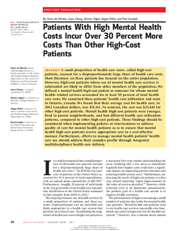 (PDF) Patients With High Mental Health Costs Incur Over 30 Percent More ...