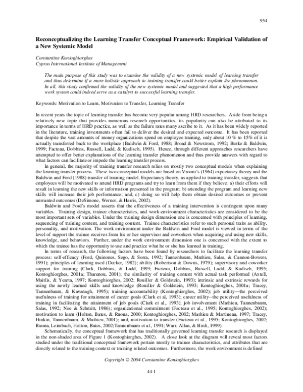 (PDF) Reconceptualizing the learning transfer conceptual framework: empirical validation of a ...