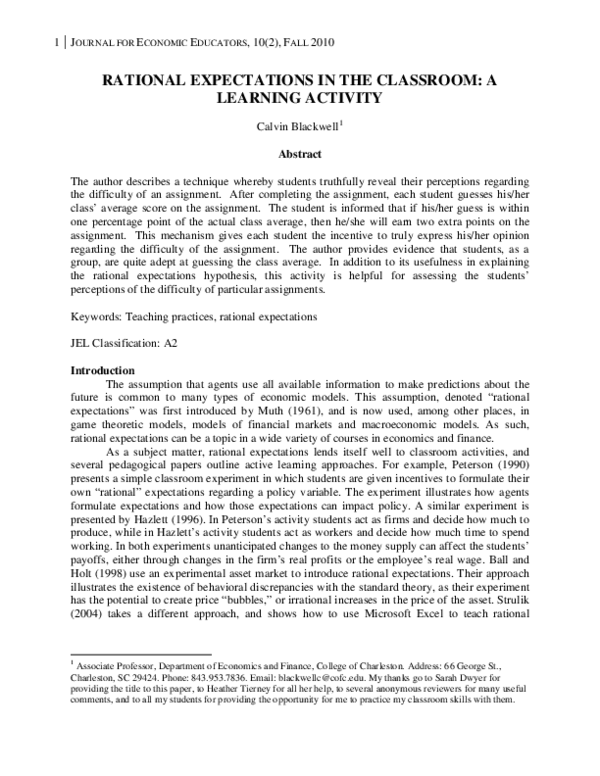 (PDF) Rational Expectations in the Classroom: A Learning Activity