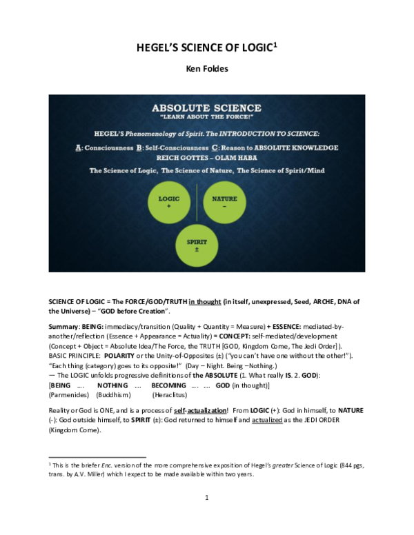 (PDF) Hegel’s SCIENCE OF LOGIC ("God Before Creation"): Being, Essence ...