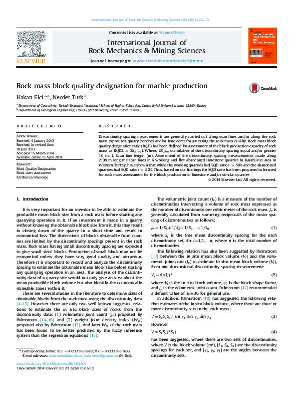 (PDF) Rock mass block quality designation for marble production