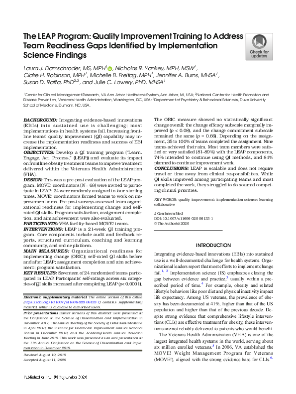 (PDF) The LEAP Program: Quality Improvement Training to Address Team ...
