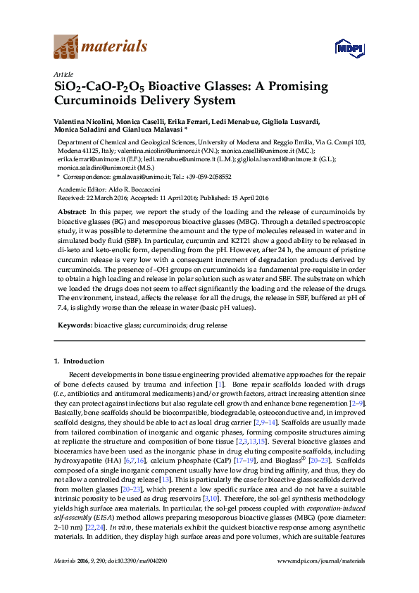 (PDF) SiO2-CaO-P2O5 Bioactive Glasses: A Promising Curcuminoids ...