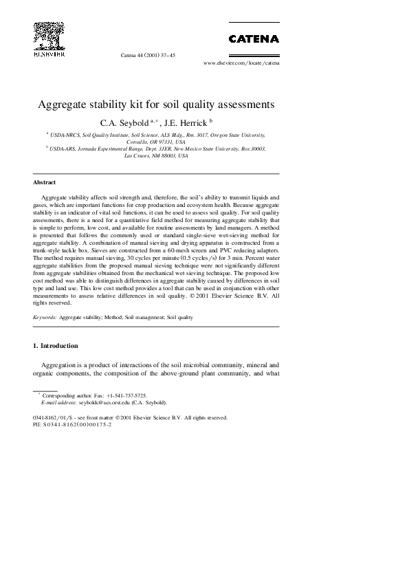 (PDF) Aggregate stability kit for soil quality assessments
