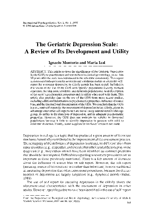 (PDF) The Geriatric Depression Scale: A Review of Its Development and ...