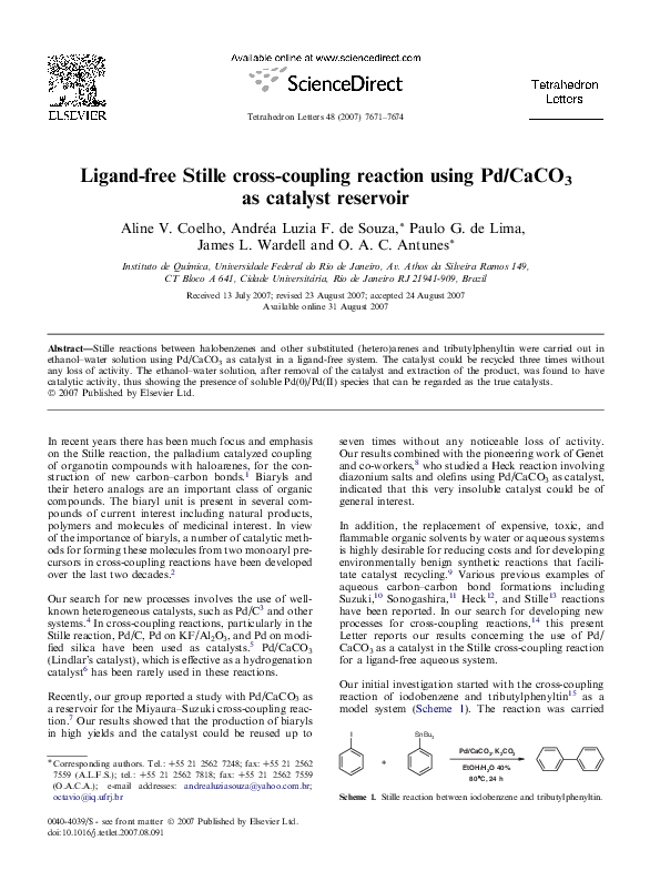 (PDF) Ligand-free Stille cross-coupling reaction using Pd/CaCO3 as ...