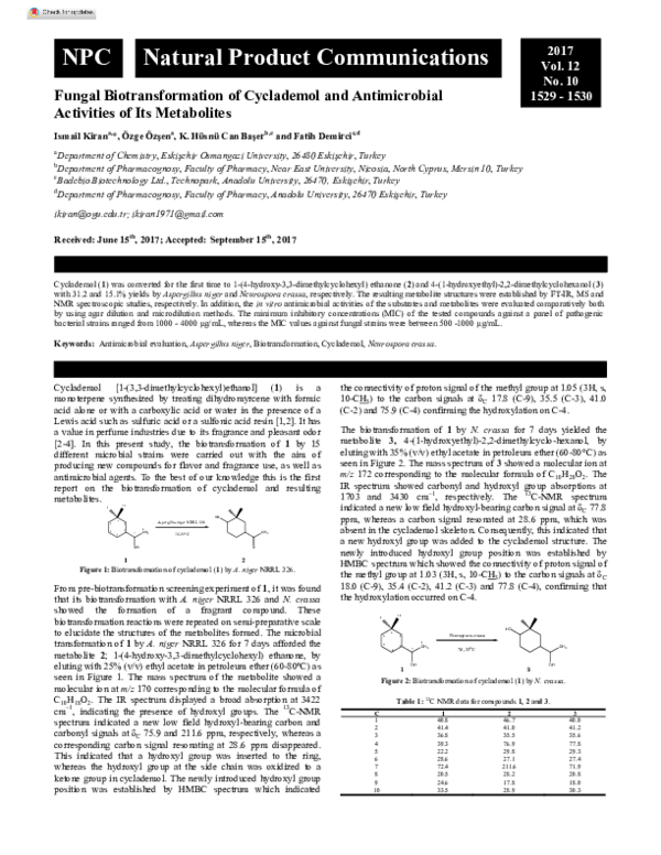 (PDF) Fungal Biotransformation of Cyclademol and Antimicrobial ...