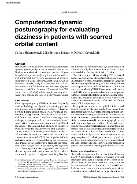 (PDF) Computerized dynamic posturography for evaluating dizziness in ...