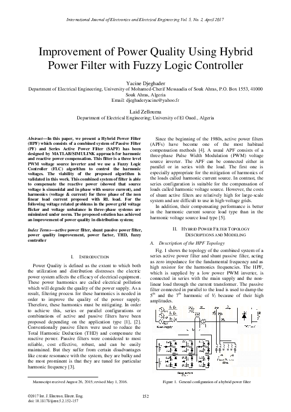 (PDF) Improvement of Power Quality Using Hybrid Power Filter with Fuzzy Logic Controller