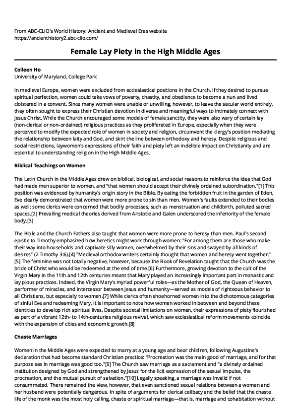 (PDF) Female Lay Piety in the High Middle Ages