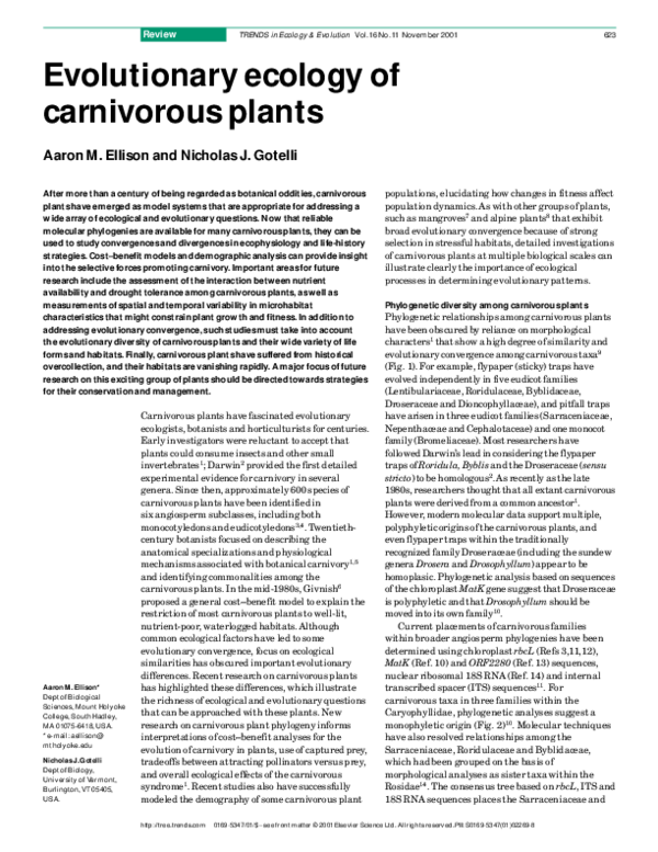 (PDF) Evolutionary ecology of carnivorous plants