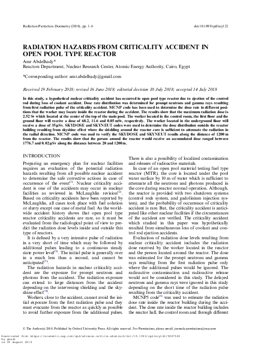 (PDF) RADIATION HAZARDS FROM CRITICALITY ACCIDENT IN OPEN POOL TYPE REACTOR