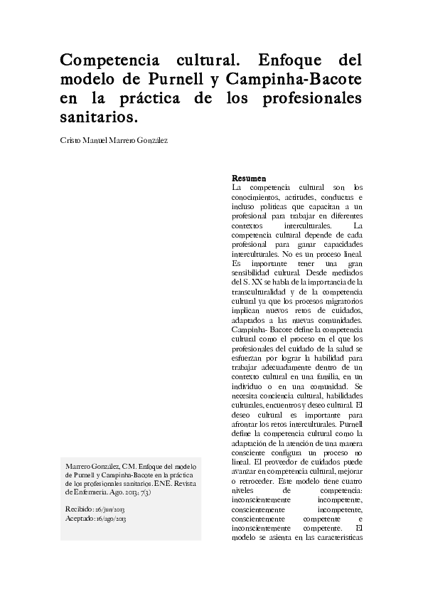 (PDF) Competencia Cultural. Enfoque del modelo de Purnell y Campinha ...