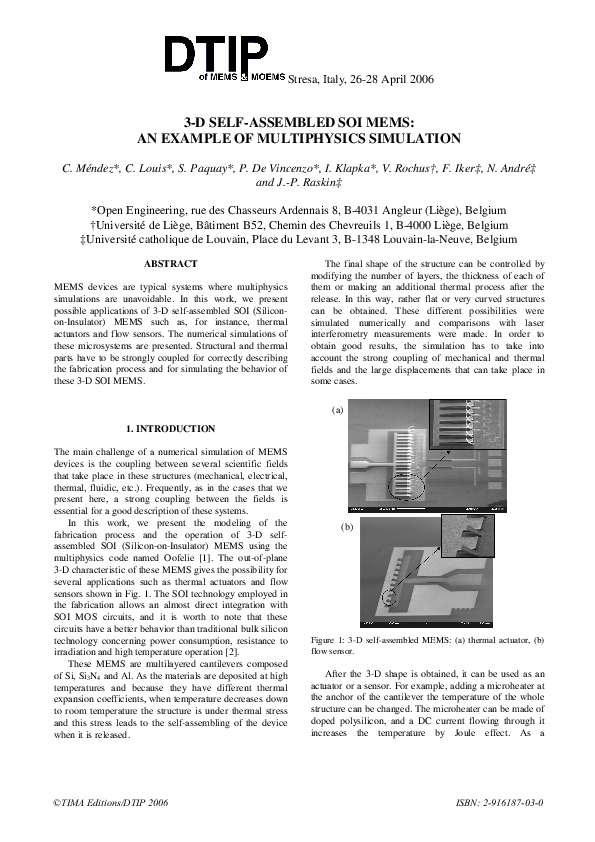 (PDF) 3-D Self-Assembled Soi Mems: An Example of Multiphysics Simulation
