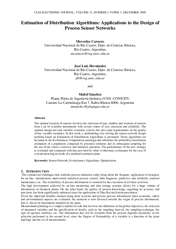 (PDF) Estimation of Distribution Algorithms: Applications to the Design of Process Sensor Networks