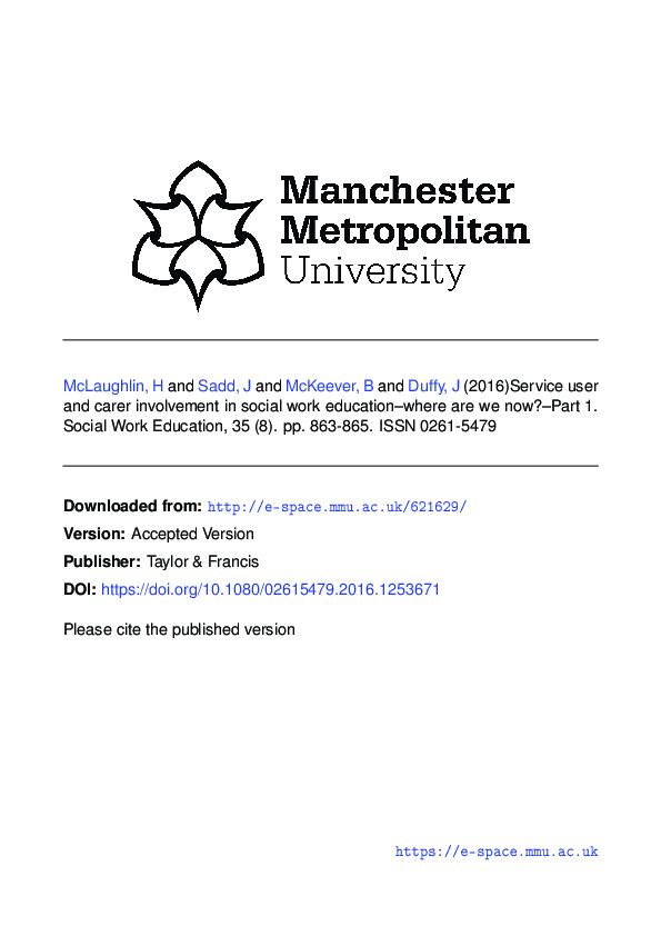 (PDF) Service user and carer involvement in social work education—where ...