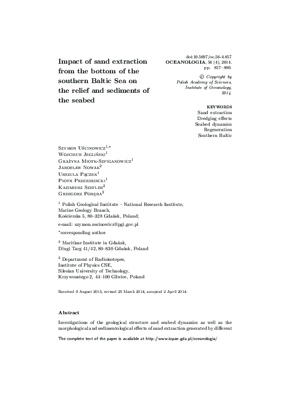 (PDF) Impact of sand extraction from the bottom of the southern Baltic ...