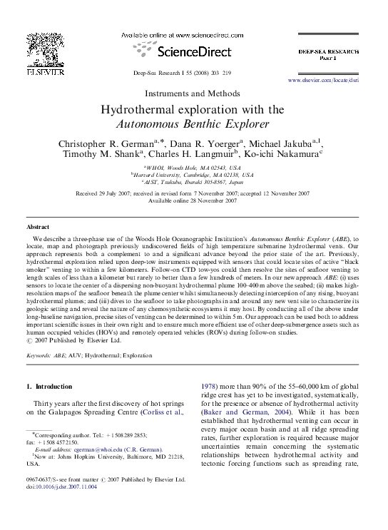 (PDF) Hydrothermal exploration with the Autonomous Benthic Explorer